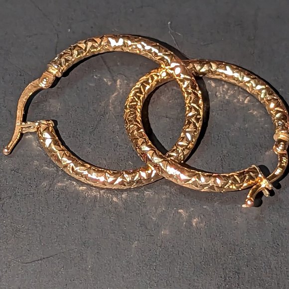 Jewelry | 14k Textured Gold Hoops Medium Genuine Gold | Poshmark